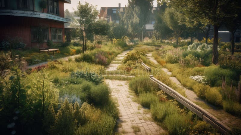 Sustainable and Green Community, with Walking Paths and Gardens Stock ...