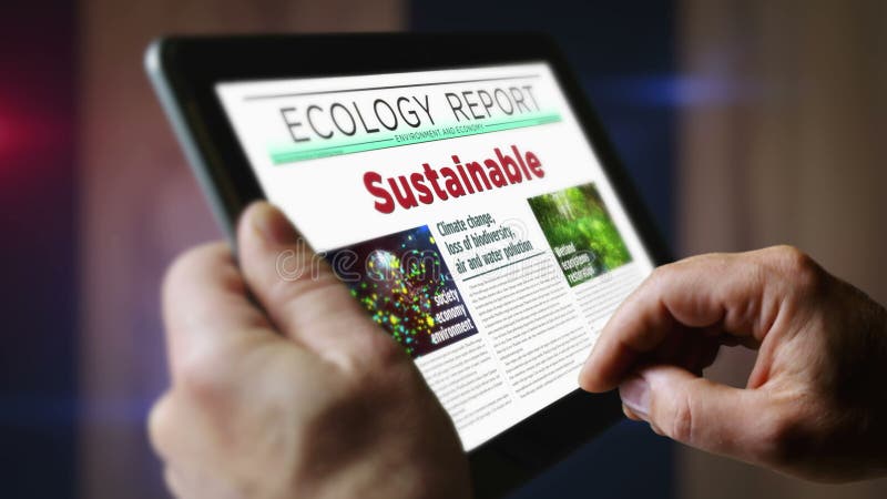 Sustainable Green Eco Industry Newspaper on Mobile Tablet Screen Stock ...