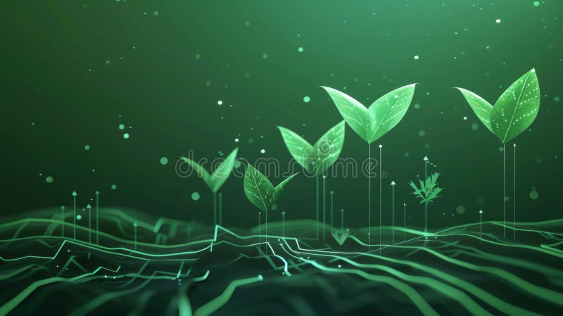 Sustainable Growth Concept with Digital Plants on Green Background ...