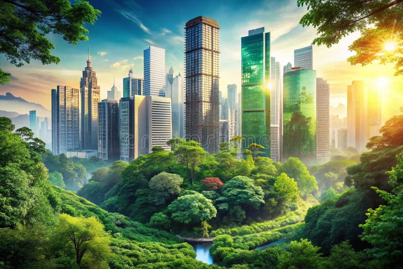 Sustainable Harmony a Double Exposure Vision of Urban Nature Blending ...