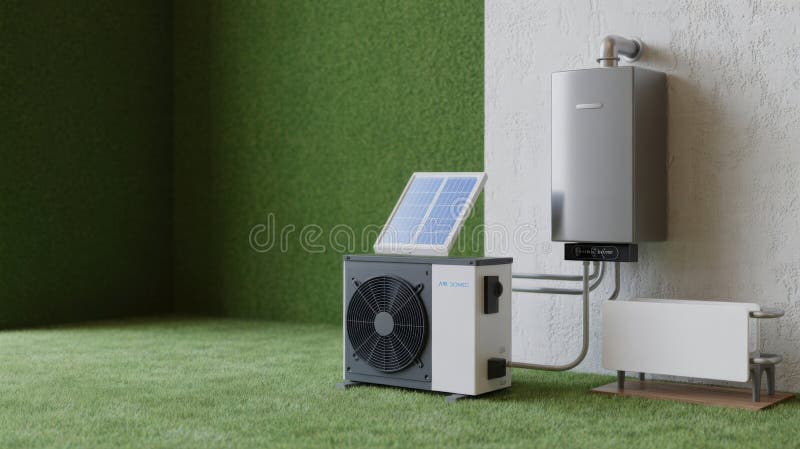 Sustainable Home Heating System with Solar Panel Stock Illustration ...