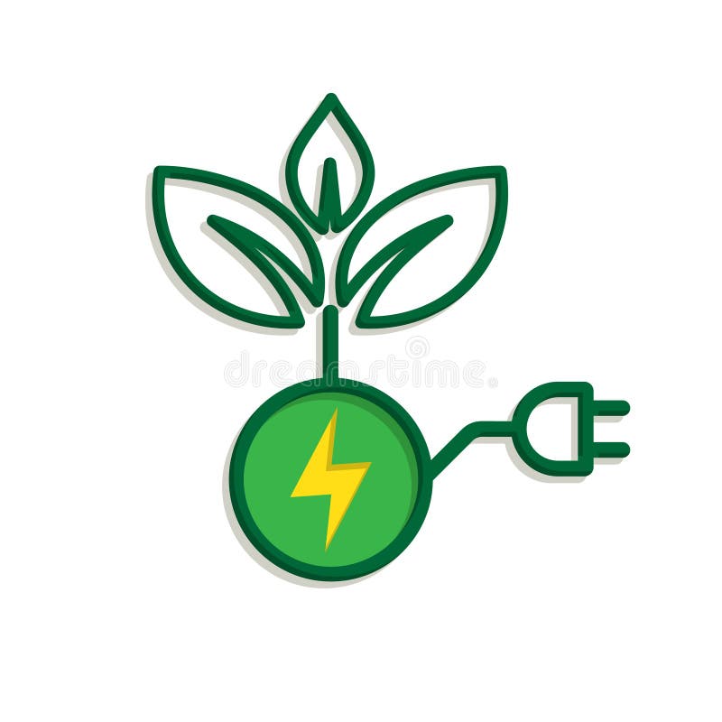 Sustainable Icon. Green Energy Vector. Leaf with Electric Plug. Concept ...