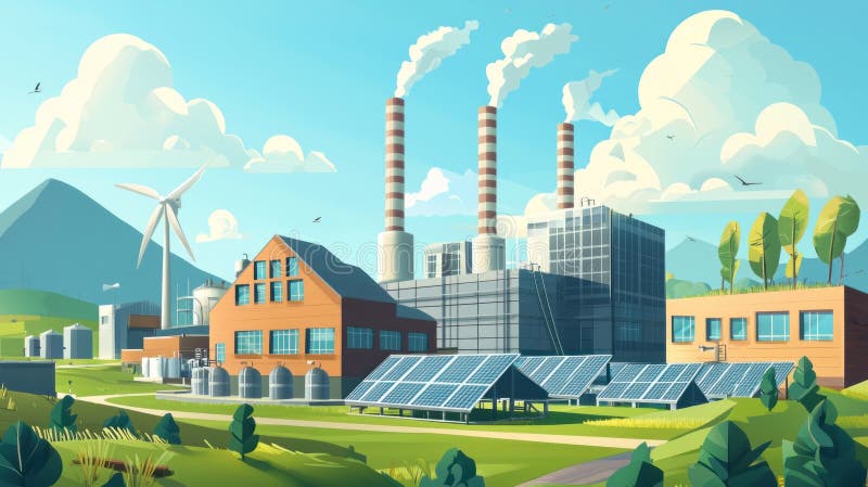 Sustainable Industrial Complex Featuring Renewable Energy Sources Stock ...