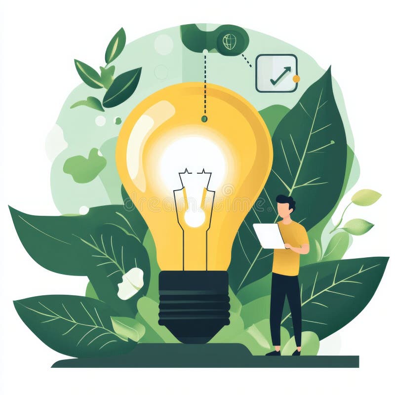 Sustainable Innovation Concept with Lightbulb and Organic Elements for Eco-friendly Solutions ...