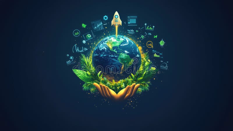 Sustainable Innovation: Rocket Launching from Earth Surrounded by Eco ...