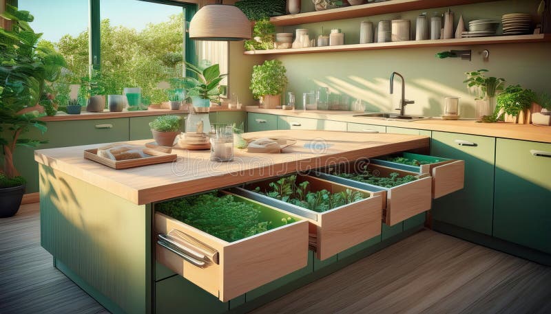 Sustainable Kitchen Design Featuring Eco Friendly Stock Photo - Image ...
