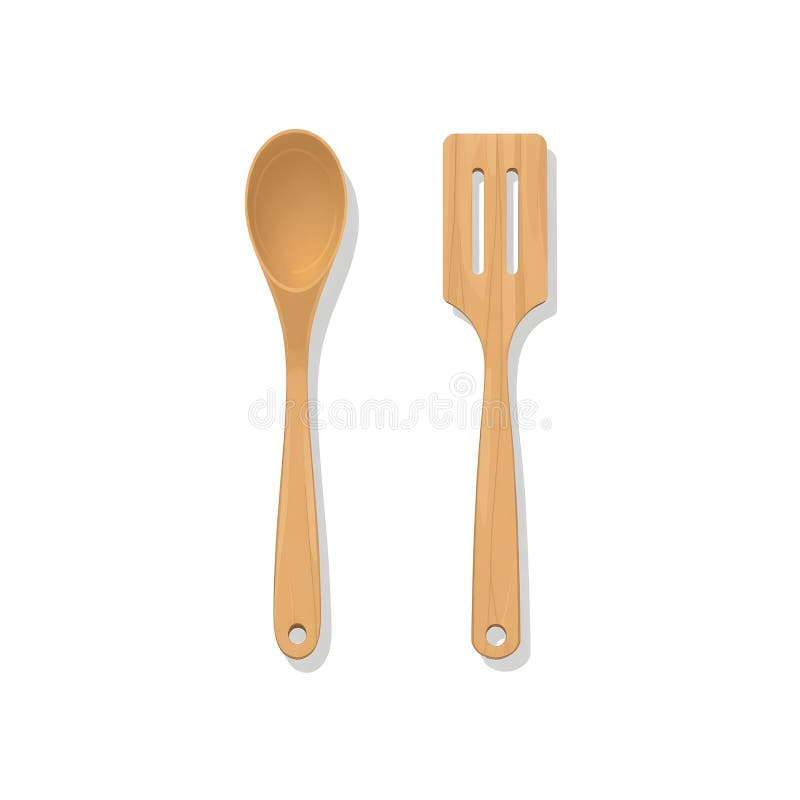 Sustainable Kitchen Essentials Bamboo Spoon & Spatula Stock Illustration - Illustration of ...