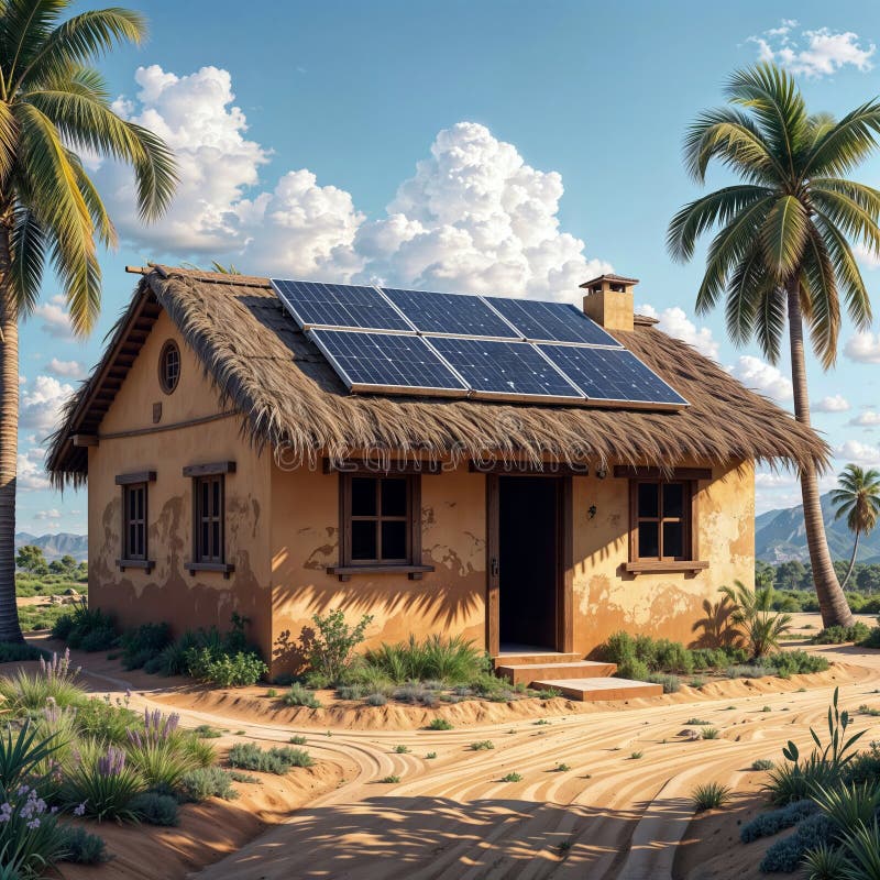 Solar Panels Enhancing Eco-Friendly Living among Palm Trees, Generative ... Solar Panels Enhancing Eco-Friendly Living among Palm Trees, Generative ...