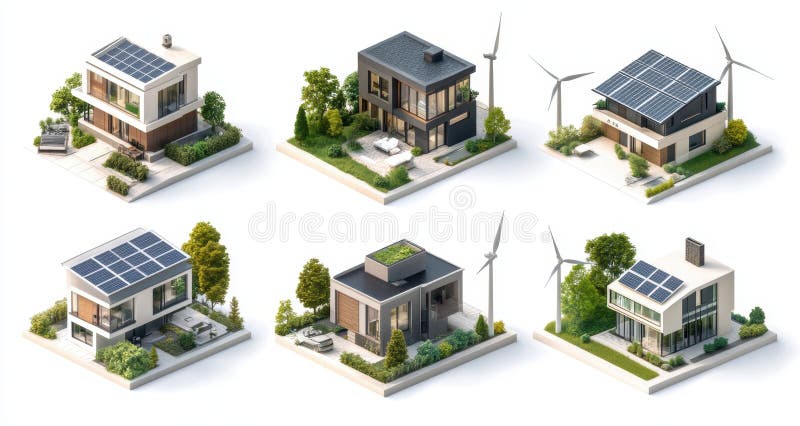 Sustainable Modern Homes Isometric Design Stock Illustration ...
