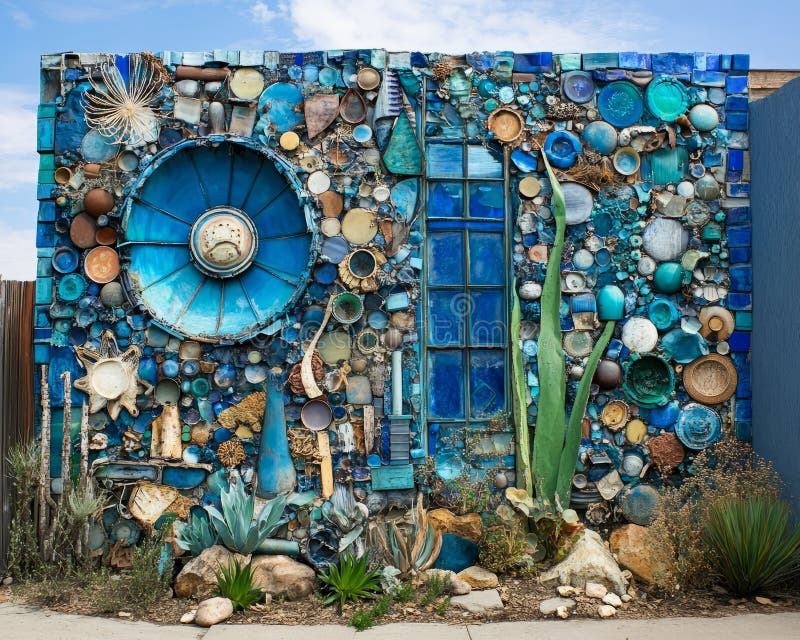 Sustainable Mural Created from Discarded Materials in Bluebrown Colors ...