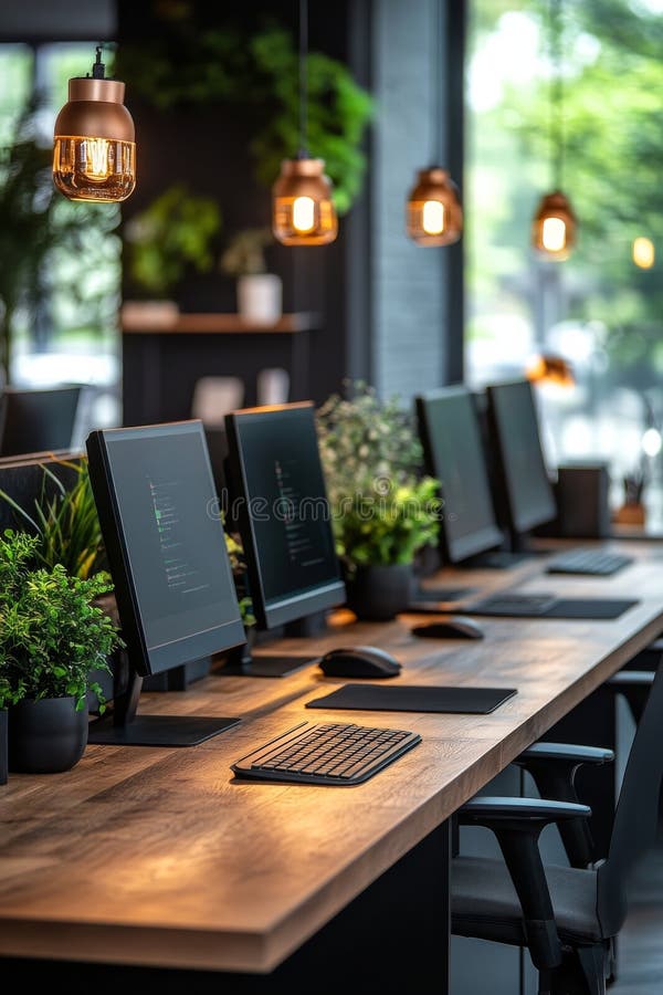 Sustainable Office Workspace Featuring Greenery and Natural Light in an ...