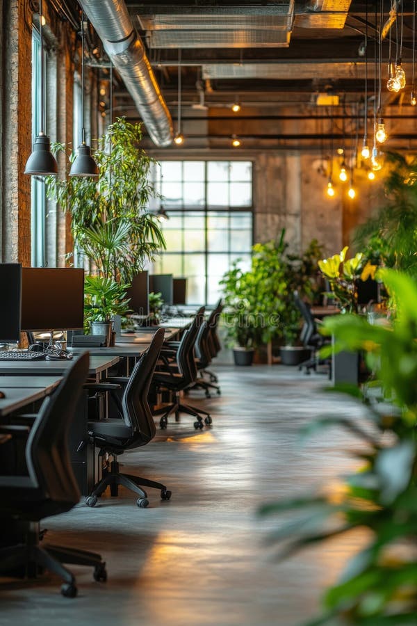 Sustainable Office Workspace Featuring Greenery and Natural Light in an ...
