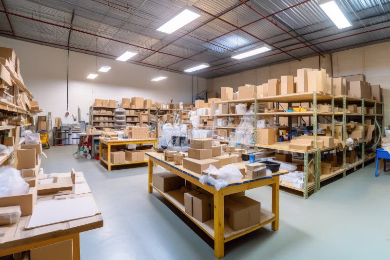 Packaging Factory, with Automated Machines and Conveyor Belts Creating ...