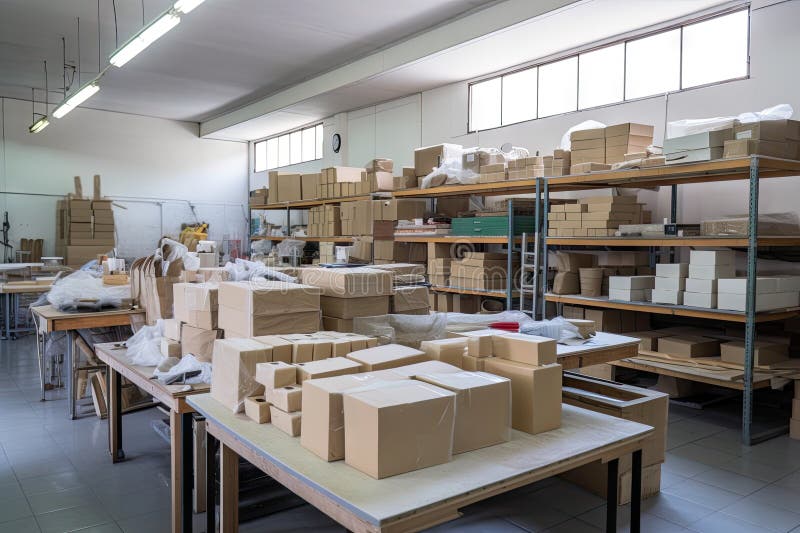Sustainable Packaging Factory, with Rows of Eco-friendly Products Being ...