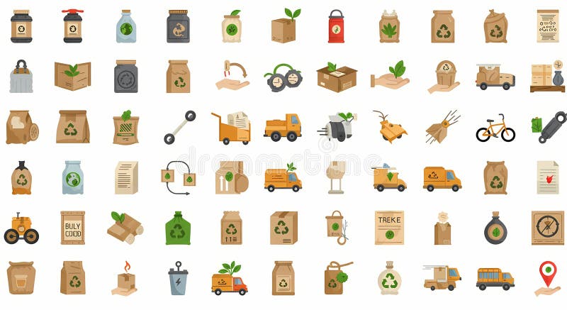 Sustainable Packaging and Green Logistics Icon Set Stock Illustration ...