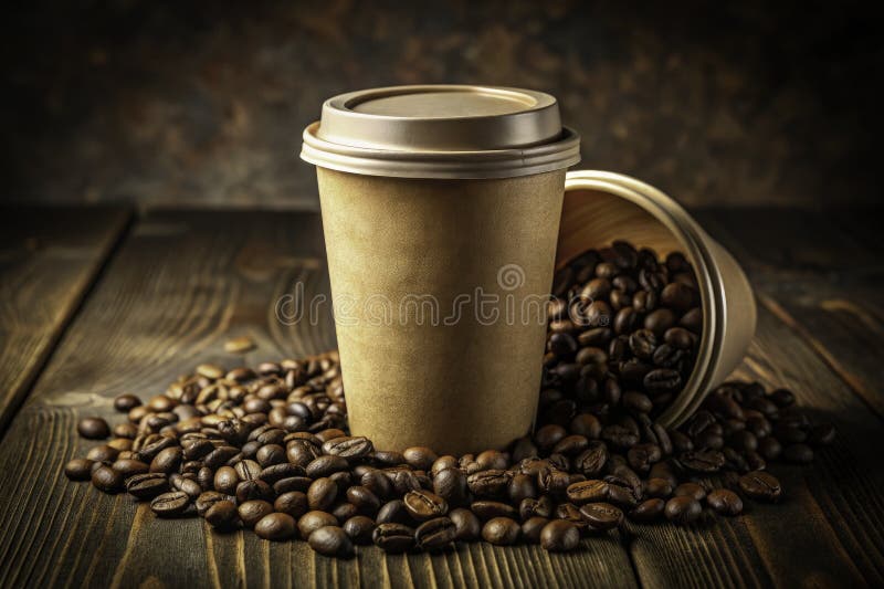 Sustainable Paper Coffee Container Lid Mockup Rustic Brown Background ...