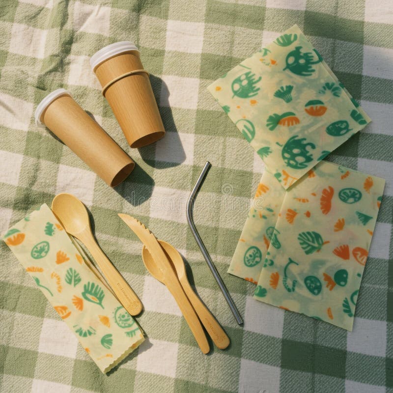 Sustainable Picnic Set with Reusable Utensils and Wraps Stock ...
