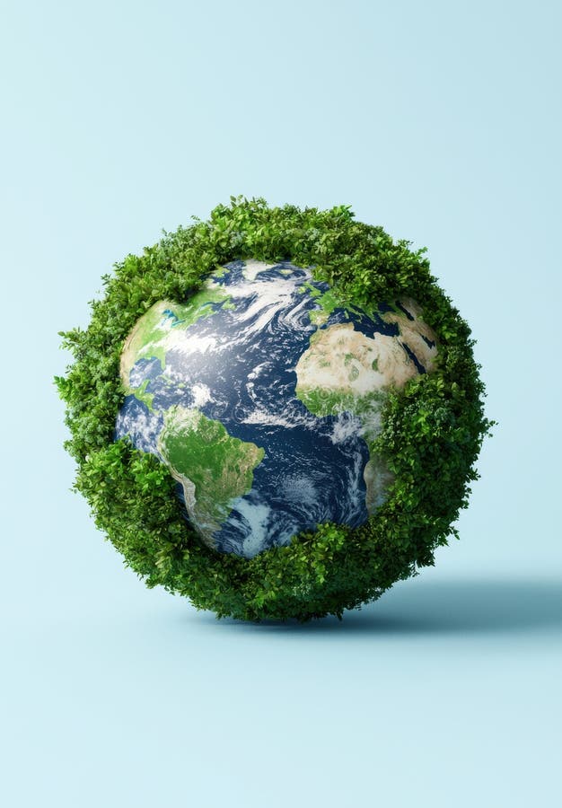 Sustainable Planet with Green Leaves Stock Illustration - Illustration ...