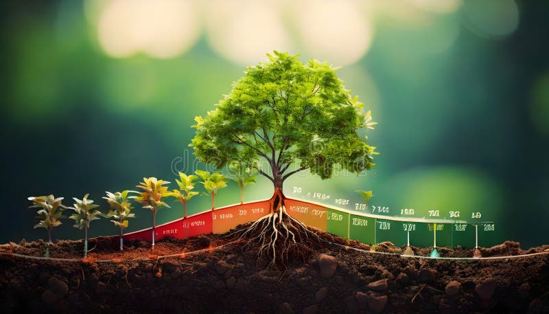 Sustainable Progress: a Tree Growing on a Timeline, Symbolizing ...