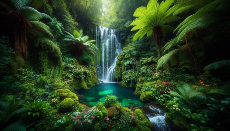The Sustainable Sacred Waterfall Oasis, AI Generated Image Stock Photo ...