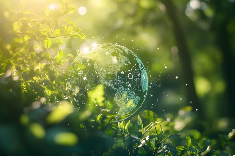Sustainable Technology Concept with Digital Globe Over Green Forest ...