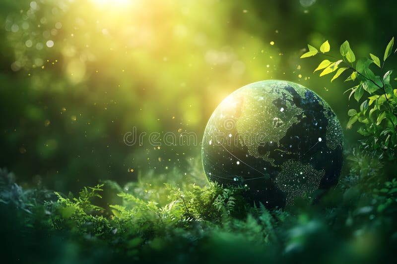 Sustainable Technology Concept with Digital Globe Over Green Forest ...