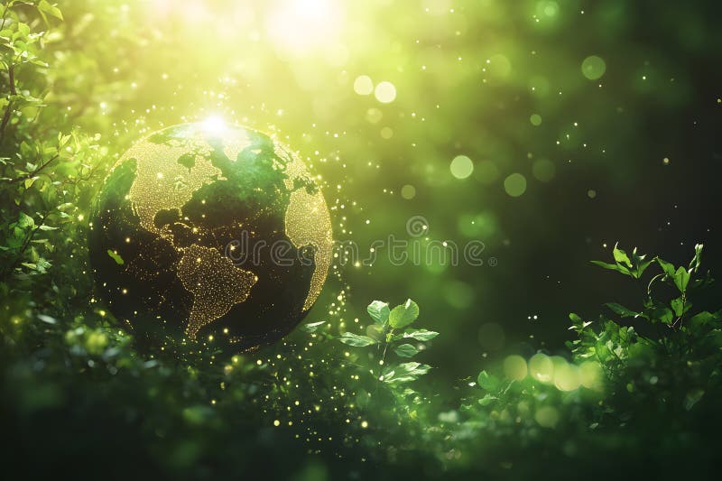 Sustainable Technology Concept with Digital Globe Over Green Forest ...