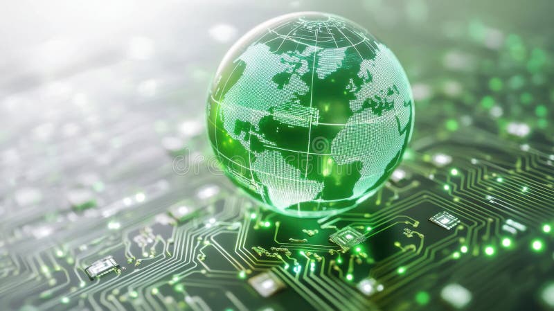 Sustainable Technology Concept with Green Globe and Circuit Board for ...