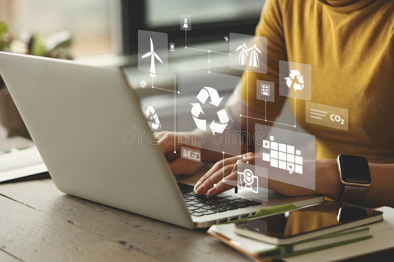 Sustainable Technology Green Energy Laptop Recycle Eco Friendly Digital ...