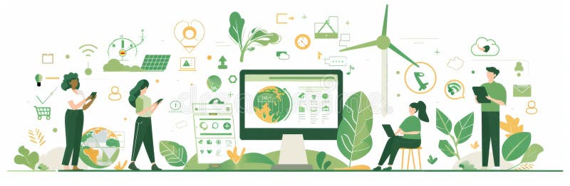 Sustainable Technology Illustration with People Using Eco-friendly ...