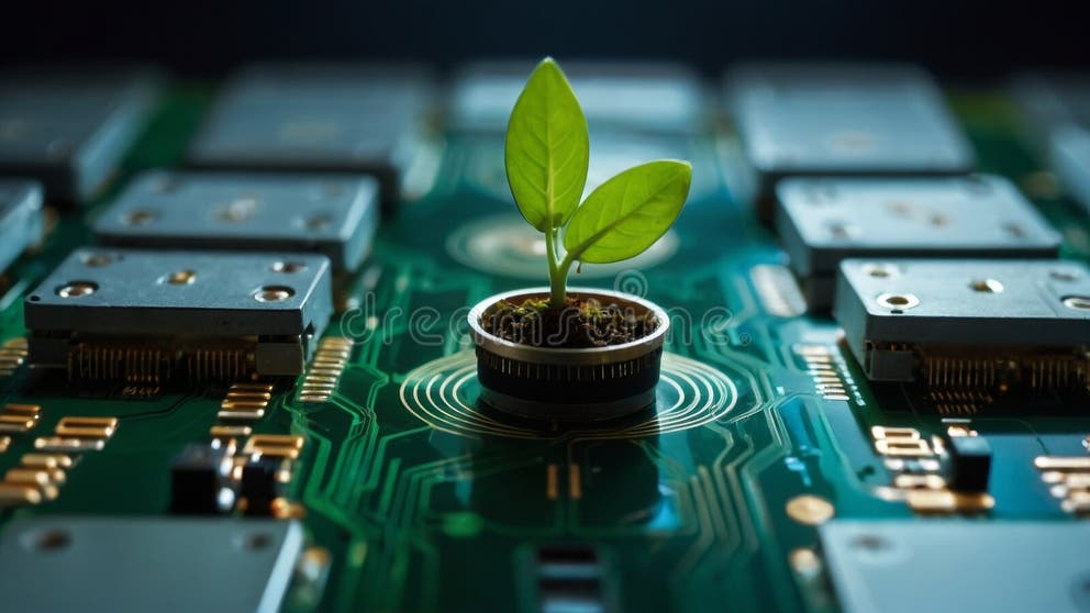 Sustainable Technology: Seeds Sprouting on Electronic PCBs Stock ...