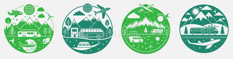 Sustainable Transportation Green Theme Collection Stock Vector ...