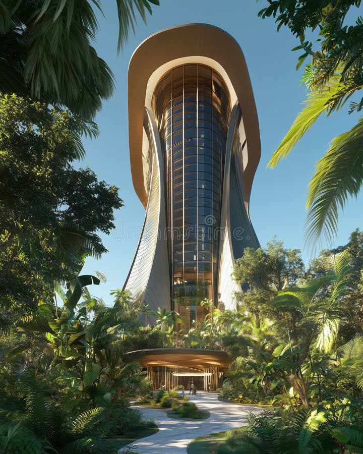 Sustainable Urban Architecture Lush Rainforest Digital Rendering Serene ...