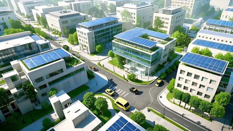 Sustainable Urban Community with Solar-Powered Buildings Stock Photo ...