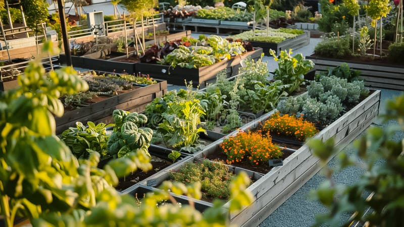 Sustainable Urban Garden a Rooftop Garden Stock Illustration ...