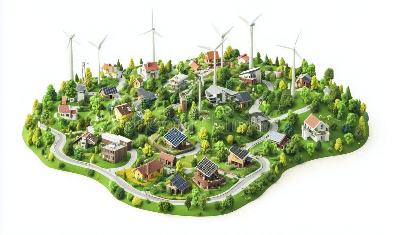 Sustainable Village Model Featuring Renewable Energy Sources Like Wind ...