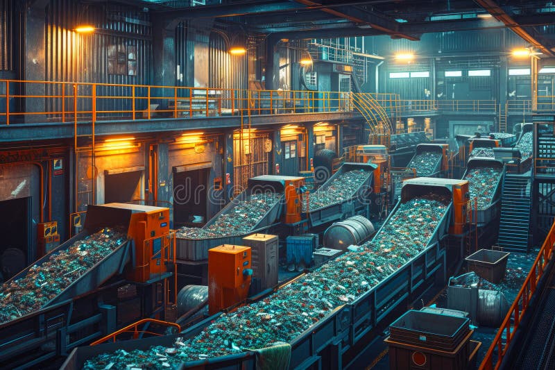 Sustainable Waste Processing Facility: Sorting Conveyors and Recycling ...