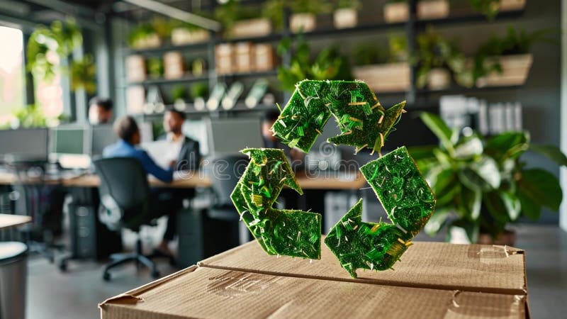 Sustainable Workspace Design with Green Technology and Recycling Symbol ...