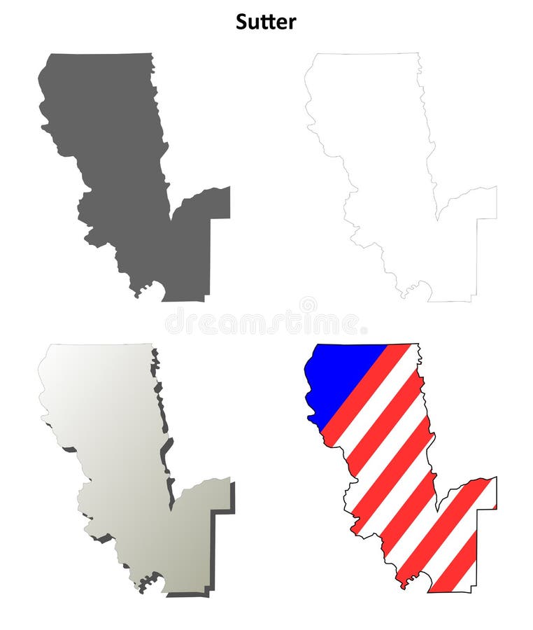 Sutter County, California Outline Map Set Stock Vector - Illustration ...