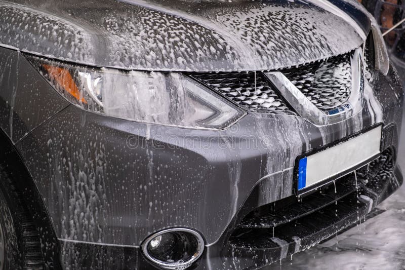 SUV Being Washed at Car Wash Stock Image - Image of selfwash, front ...