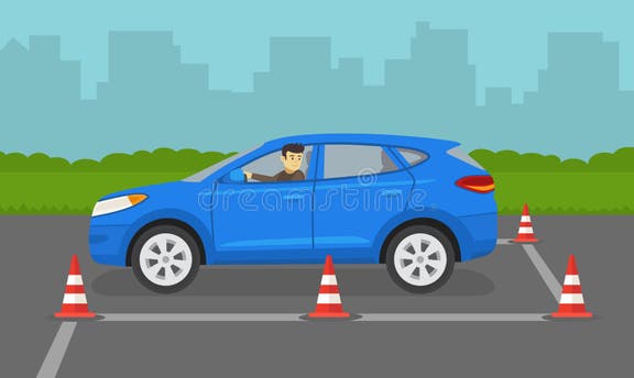 Suv Car Driver Practicing a Reverse Park. Back into a Parking Lot ...