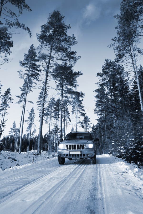 Suv, Car Driving on Snowy Road Stock Photo - Image of sweden, snowyroad ...