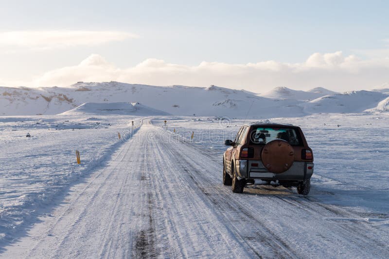 SUV Car on the Empty Road in Iceland Stock Image - Image of empty ...