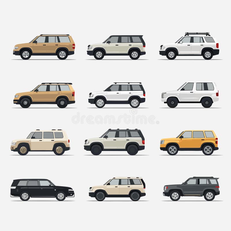 SUV Car Set Vector Isolated on White Stock Vector - Illustration of ...