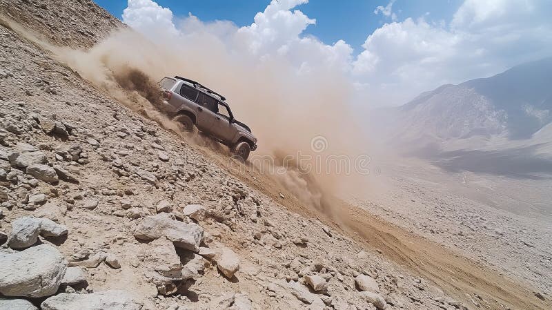 SUV Climbing Rocky Slope, Extreme Trail, Dust Cloud . Stock Photo ...