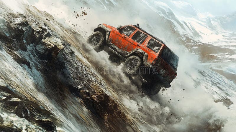 SUV Climbing Rocky Slope, Extreme Trail, Dust Cloud . Stock Photo ...