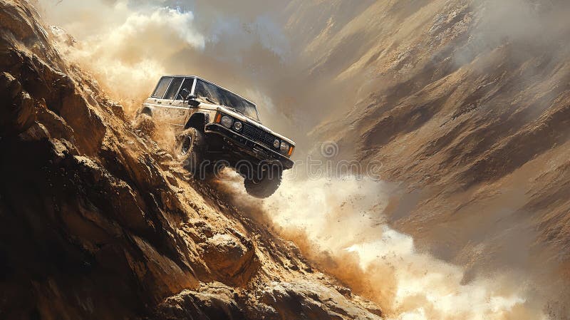 SUV Climbing Rocky Slope, Extreme Trail, Dust Cloud . Stock Image ...