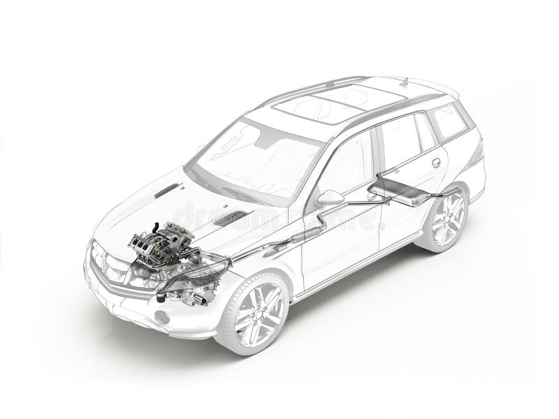 Suv Cutaway Showing Engine and Exhaust System. Stock Illustration ...