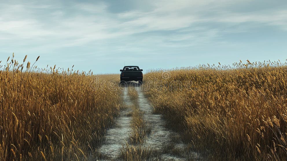 SUV Parting Tall Grass, Path Begins . Stock Image - Image of ...