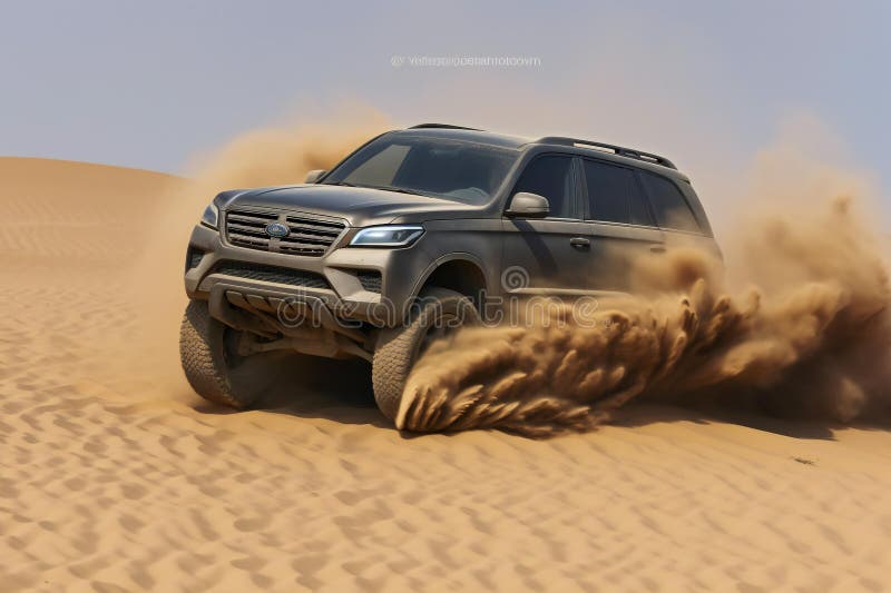 SUV on the Sand in the Desert, Off-road Vehicle Stock Illustration ...